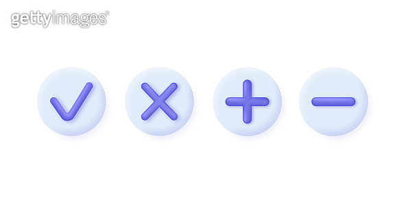 3D Set of plus, minus and cross, check marks (1409132634) 일러스트, 무료 일러스트 ...