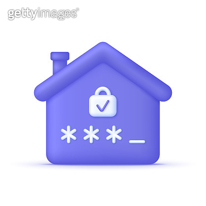 3D home security isolated on white background. Password icon. Security ...