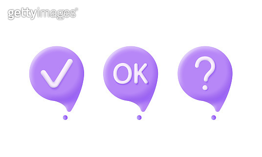 3d set of icons isolated on white background. Check marks, question ...