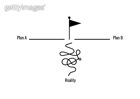 Plan A B and real life concept. Smooth route A and B vs messy real life ...