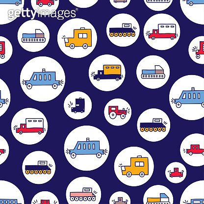 Cute cars and polka dots. Children's vector coloring seamless pattern ...