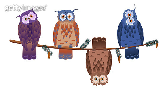 Four multi-colored decorative owls (1438632862) - 게티이미지뱅크