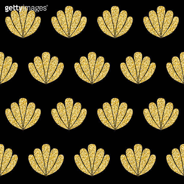 Golden shell background sparkling shiny sea shell seamless pattern for ...
