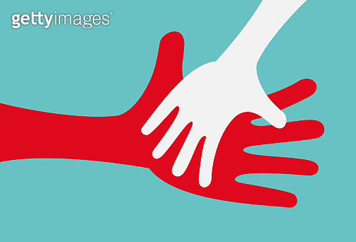 Two hands, one large and one small. Help and solidarity. Vector ...