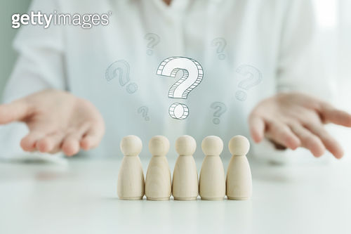 Question mark and wooden human figure. Faq. Ask. Business hiring ...