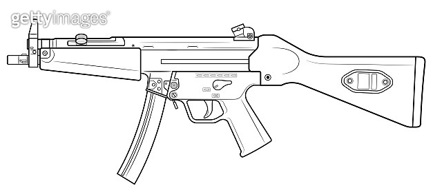 Vector illustration of the MP5 machine gun with stock on the white ...