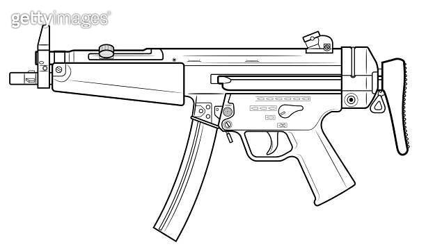Vector illustration od the MP5 machine gun with folded stock on the ...