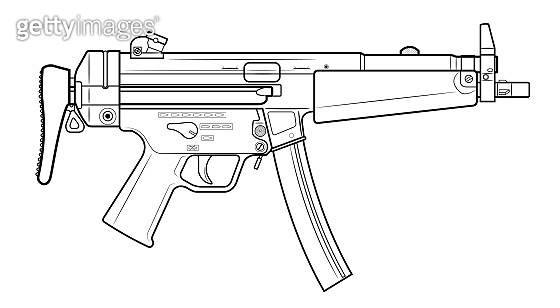Vector illustration of the MP5 machine gun with folded stock on the ...
