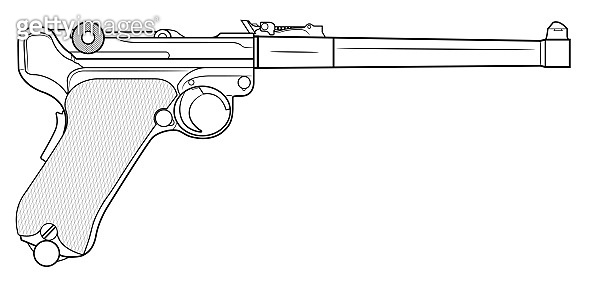 Vector illustration of the German P08 Luger automatic pistol in the ...