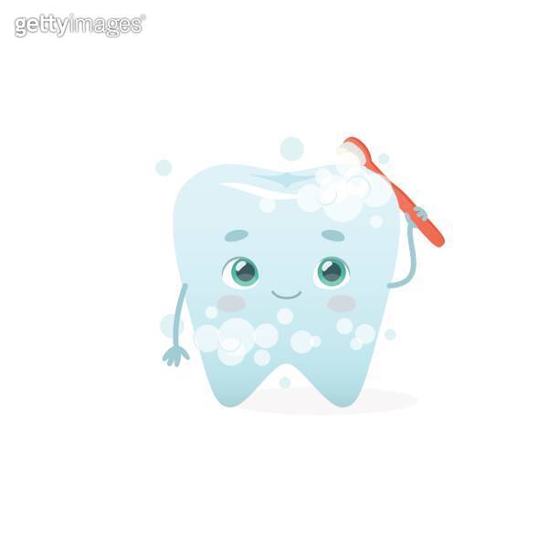 Cute tooth brushing himself. Cartoon tooth cleans himself with ...