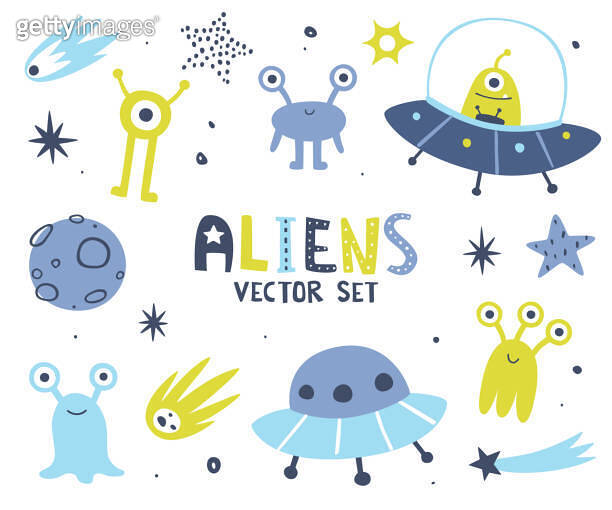 Set of cute aliens in the space. Cosmic monsters collection. Cartoon ...