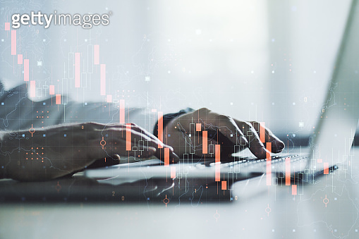 Creative abstract economic crisis chart with world map hologram and ...