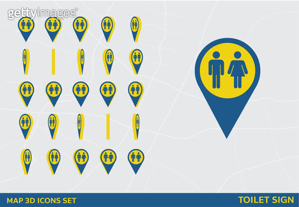 Maps 3D Icon Set Rotation Toilet Sign Vector Illustration (1364126628 ...