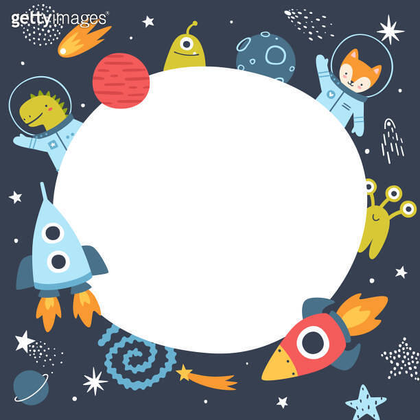 Funny outer space frame for kids. Cosmic border for childrens blank ...