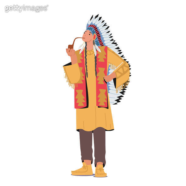 Native American Chief in Tribal Dress and Headwear with Feathers ...