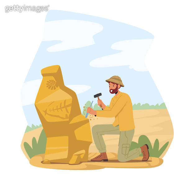 Archeologist Explore Ancient Geoglyphs and Paintings on Piece of Rock ...