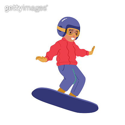 Little Child Snowboarder Character Jumping on Snowboard Isolated on ...