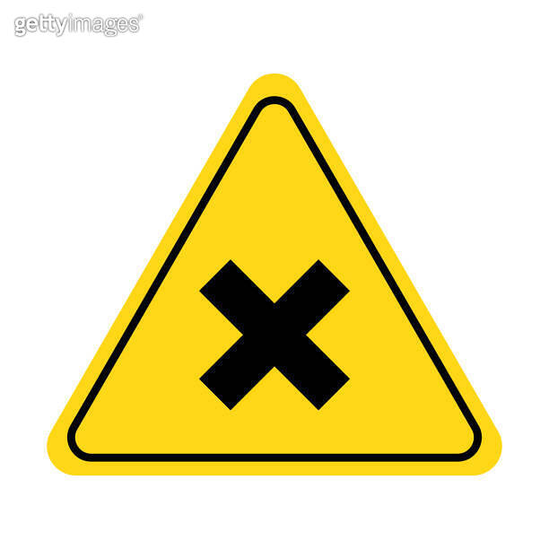Cross, stop sign. Danger, warning cross icon with yellow triangle ...