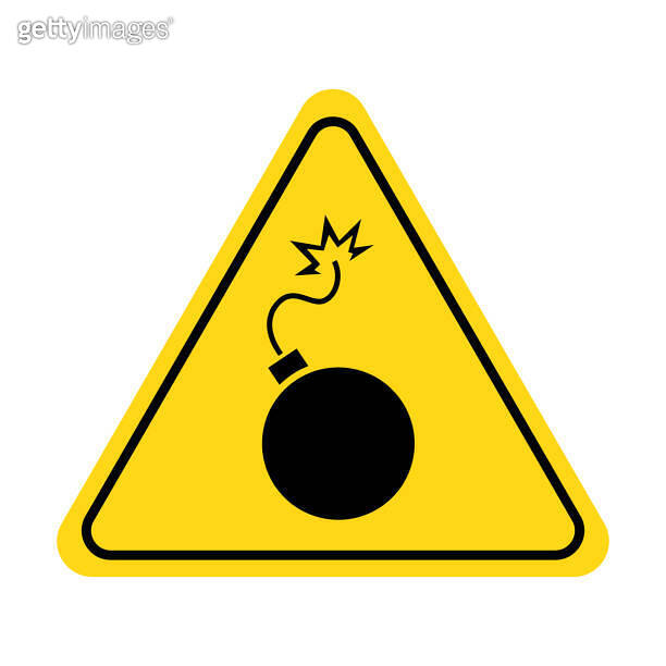 Bomb sign. Danger, warning bomb icon with yellow triangle symbol ...