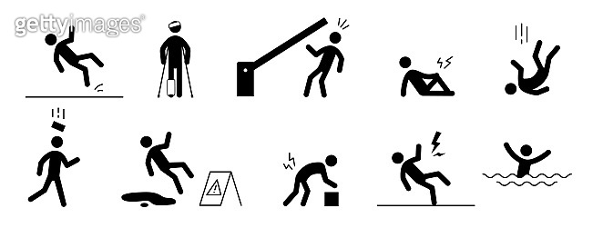 Accident pictogram man icon. Wet floor, injury leg, tipping pain ...