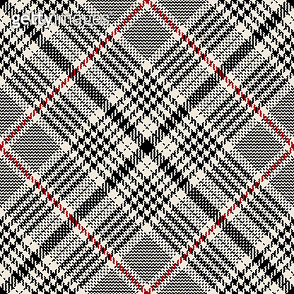 Seamless check plaid pattern in black, red, white. Textured diagonal ...