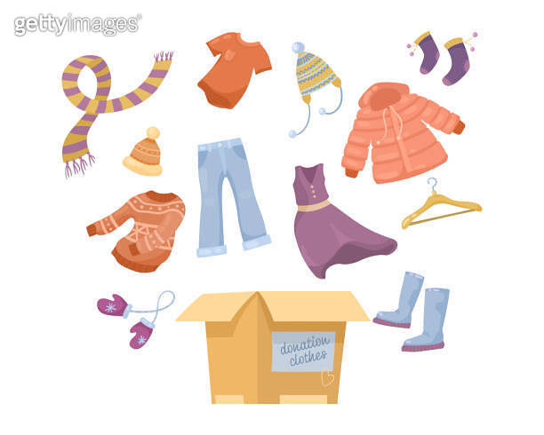 Winter clothes for donation cartoon illustration set 이미지 (1368952959 ...