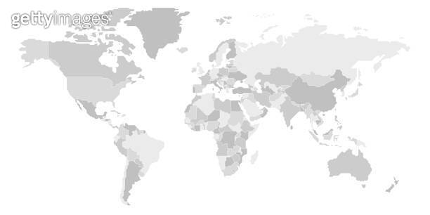 Simplified blank schematic map of World (1395589969) - 게티이미지뱅크