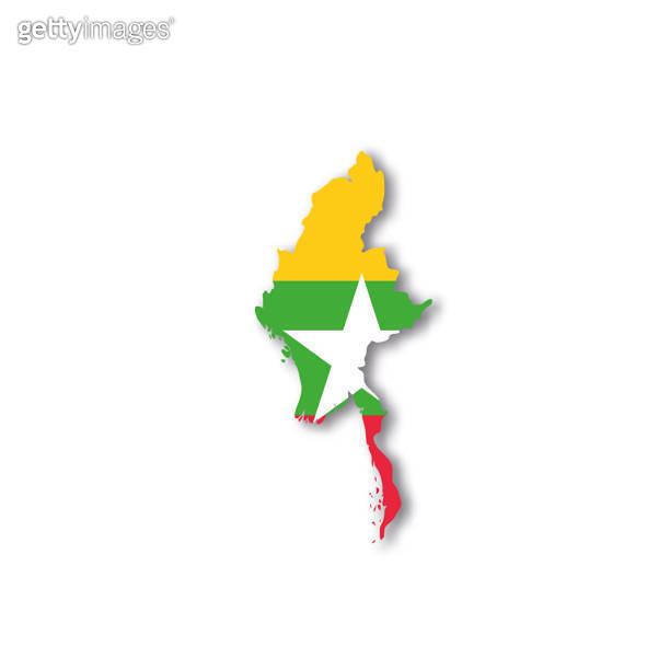 Burma, Myanmar - white 3D silhouette map of country area with dropped ...