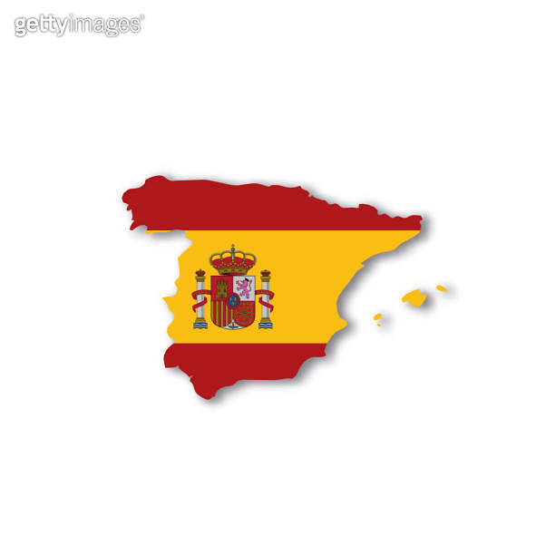 Spain - white 3D silhouette map of country area with dropped shadow on ...