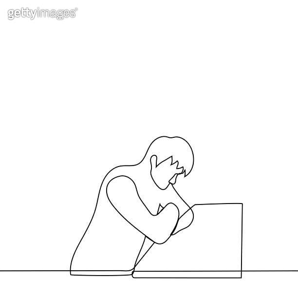 man bent over the bar counter - one line drawing vector. concept sad ...