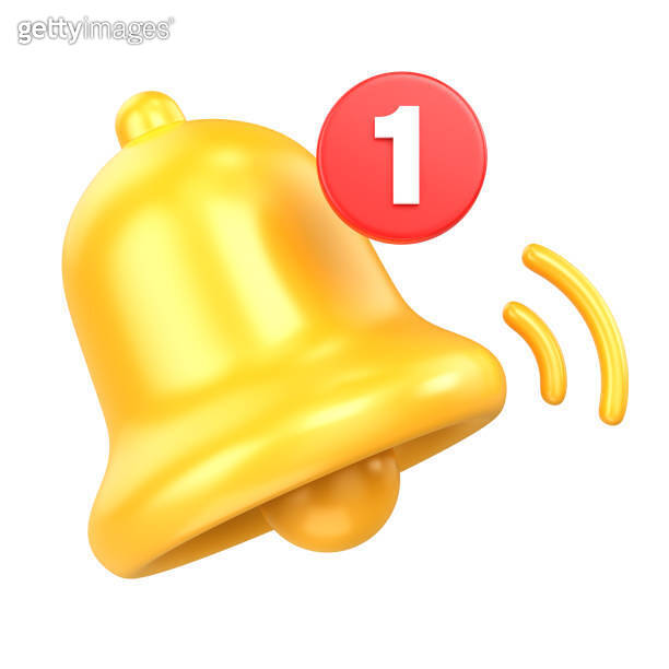 One yellow social media notification bell icon set isolated on white ...