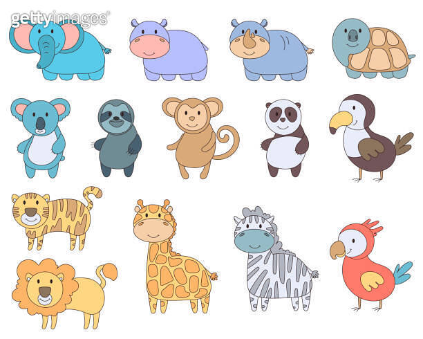 Color cute set wild safari african jungle animals. lion, giraffe ...