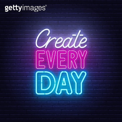 Create Every Day neon quote on brick wall background. 이미지 (1445425821 ...