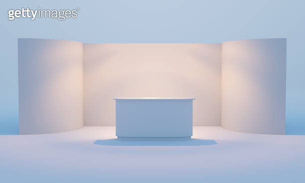 Exhibition stand design, Circle shape red booth mock-up with roll-up ...