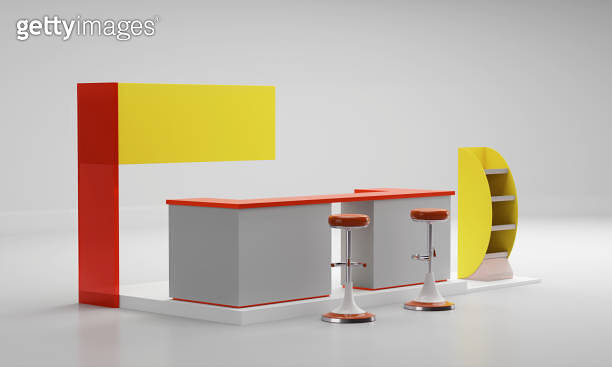 Information desk or exhibition counter isolated, Reception and helping ...