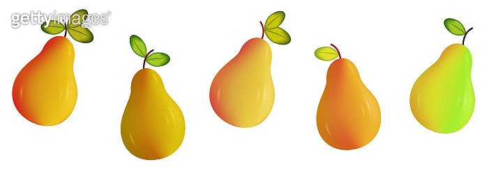 3d set of pearls. Five ripe fruits isolated on white. Collection of ...
