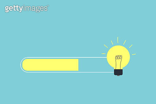 Loading idea concept. lightbulb Loading bar almost complete ...