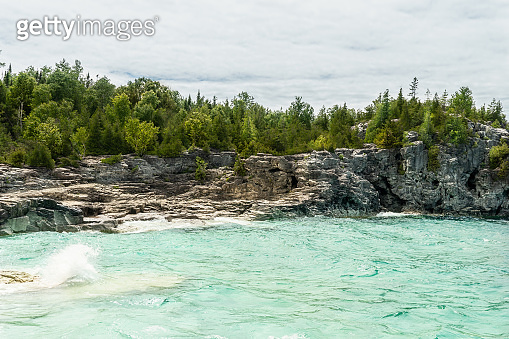 Panorama view of summer Georgian bay at Tobermory Ontario, Canada. Lake ...