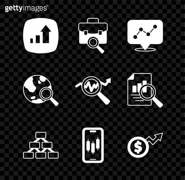 Set Financial growth, Work search, Graph chart infographic, Hierarchy organogram, Mobile stock ...