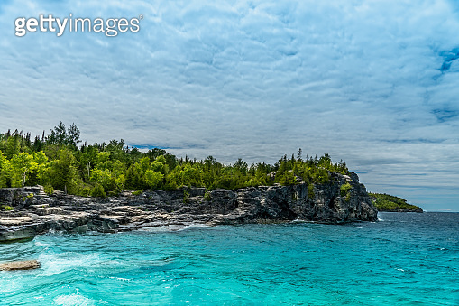 Panorama view of summer Georgian bay at Tobermory Ontario, Canada. Lake ...