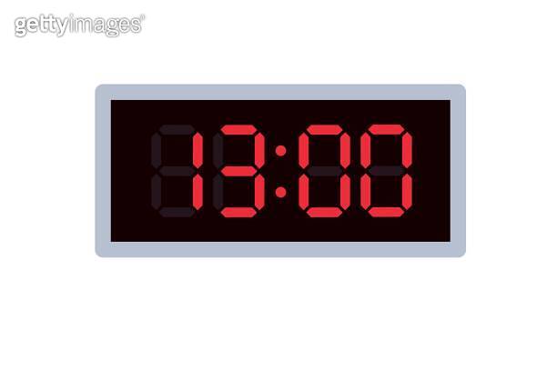 Vector flat illustration of a digital clock displaying 13.00 . 이미지 ...