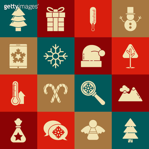 Set Christmas tree, Mountains, Meteorology thermometer measuring ...