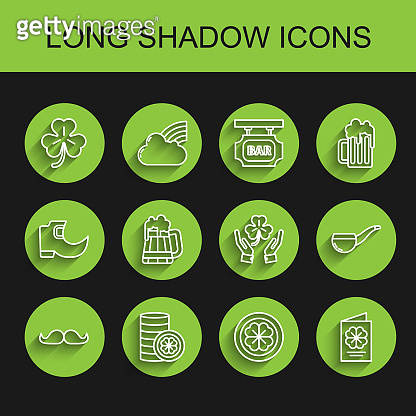 Set line Mustache, Gold coin with four leaf clover, Four, Saint Patricks Day flyer, brochure ...