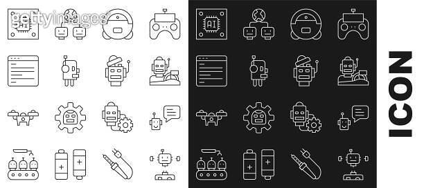 Set line Disassembled robot, Bot, Robot humanoid driving car, vacuum cleaner, Computer api ...