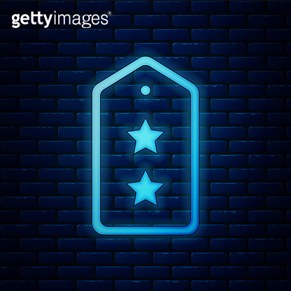 Glowing neon Military rank icon isolated on brick wall background ...