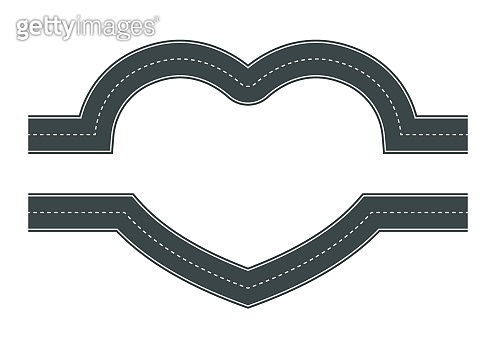 Vector illustration of heart shaped road with white markings isolated ...