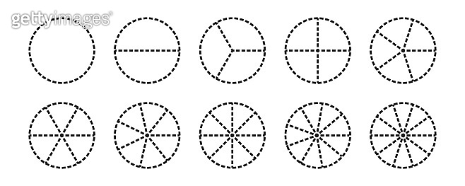 Vector illustration of fraction pie isolated on white background. Set ...