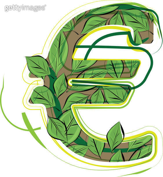 Green leaf euro symbol sketch drawing 이미지 (1410369197) - 게티이미지뱅크