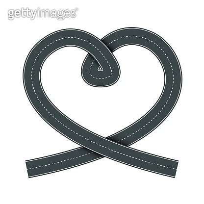Vector illustration of heart shaped road with white markings isolated ...