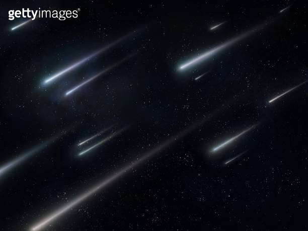 Star rain in the night sky. Falling stars on a black background. 이미지 ...
